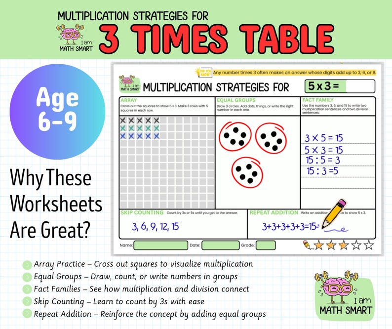 3 Times Table Worksheets & Bingo Game: Printable Multiplication ...