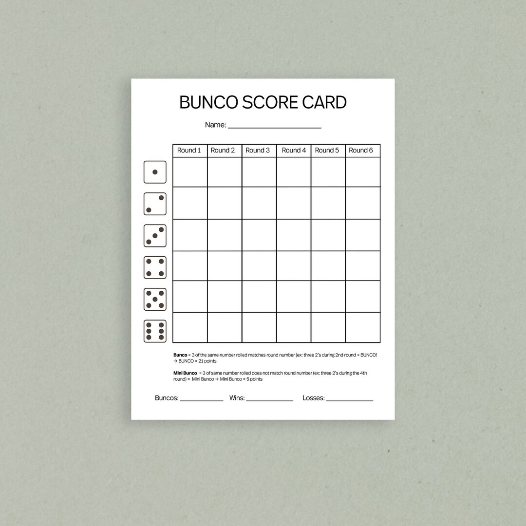 Printable Bunco Score Card & Rules Digital Download for Fun Game Nights ...
