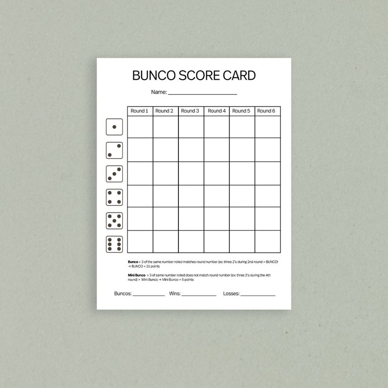Printable Bunco Score Card & Rules Digital Download for Fun Game Nights ...