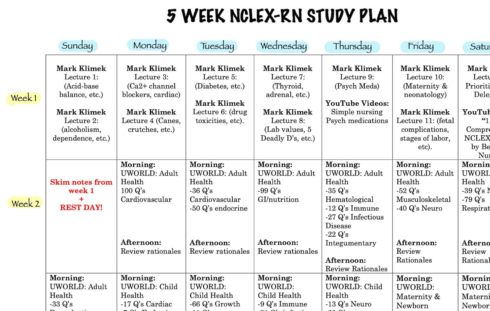 5 Week NCLEX Study Plan - Detailed - Etsy