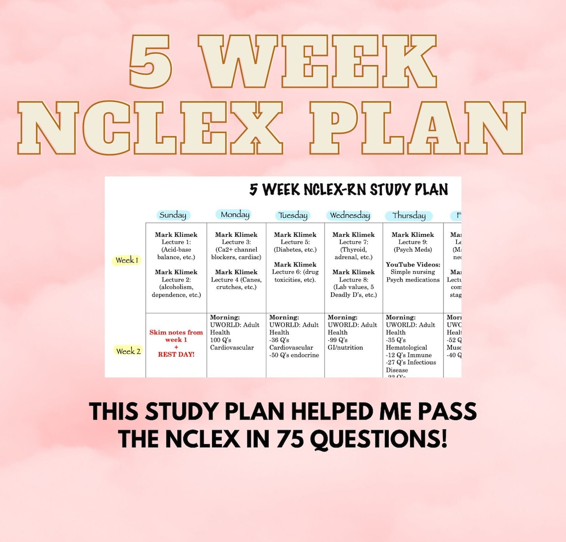 5 Week NCLEX Study Plan - Detailed - Etsy