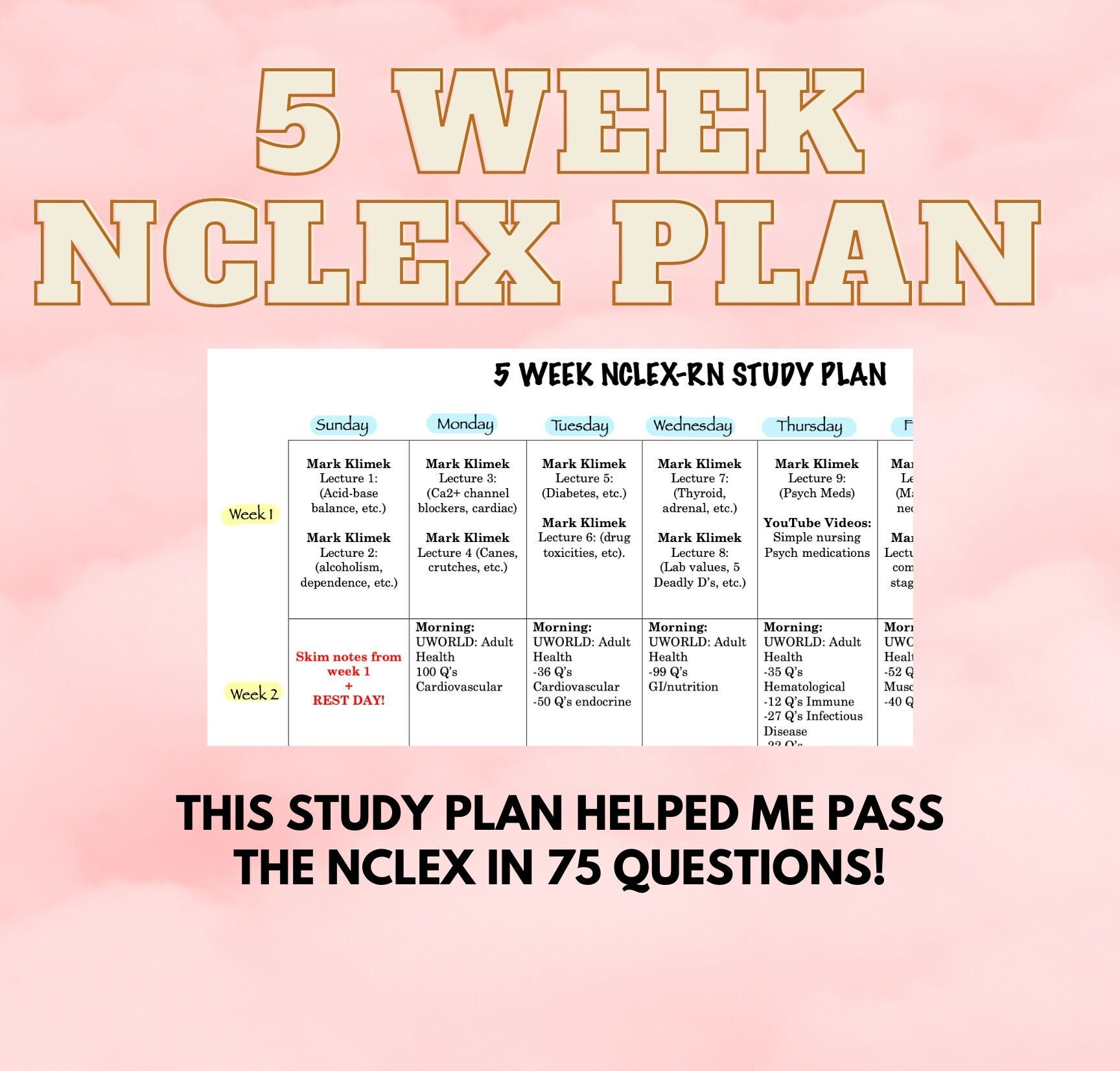 5 Week NCLEX Study Plan - Detailed - Etsy