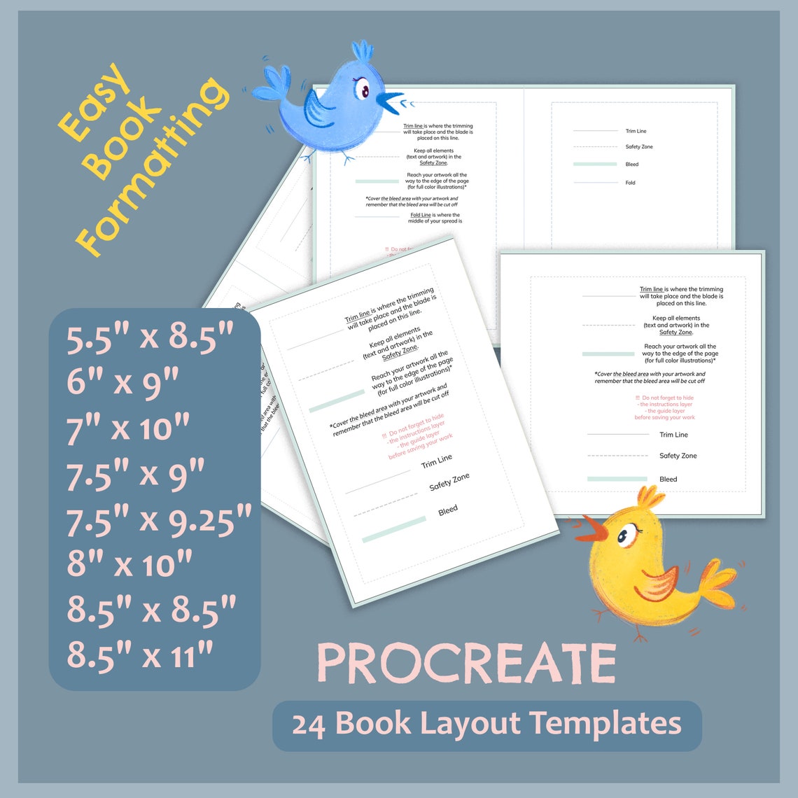 24 Book Layout Templates for Procreate (CMYK and RGB), Templates for ...