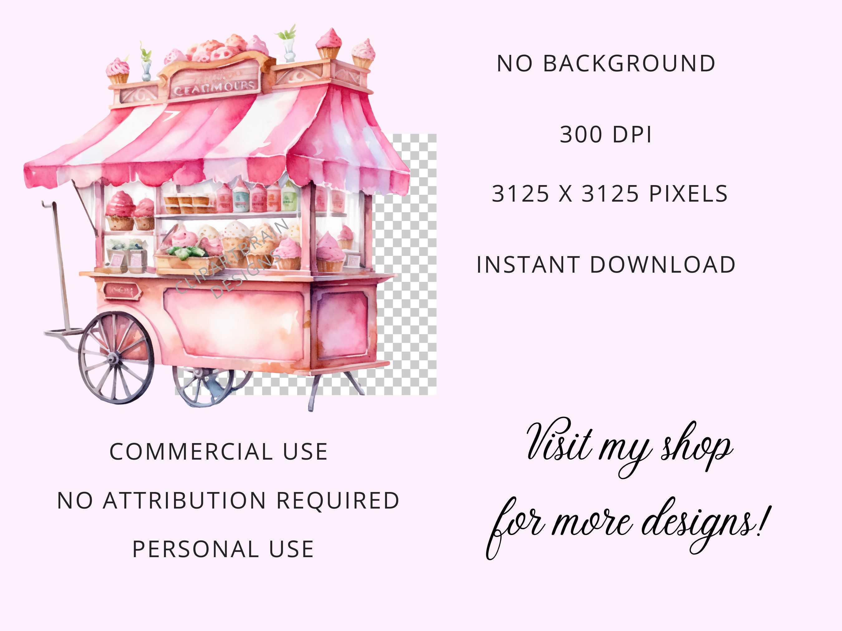 Watercolor Vintage Ice Cream Stands Ice Cream Cart Clipart Illustration ...