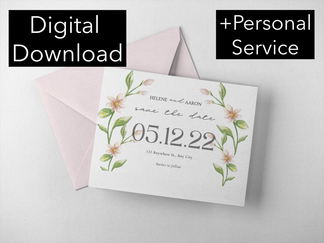 Floral Post Card, Modern Save the Date Post Card, Printable Save the ...