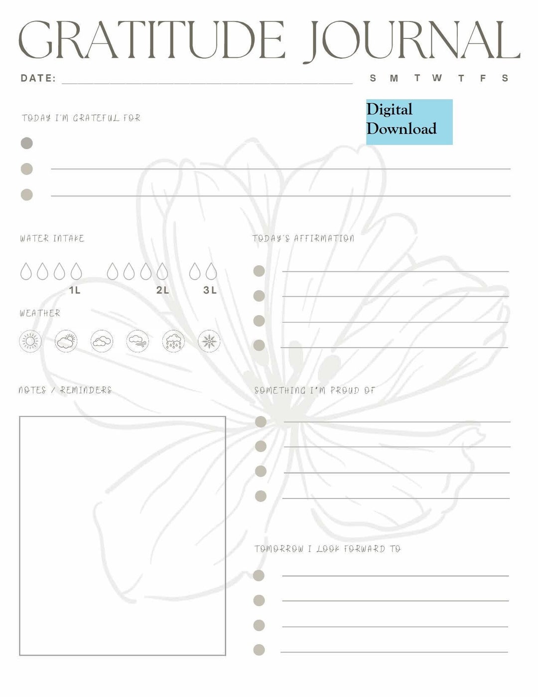 Gratitude Journal Planner, Printable Daily, Weekly, Monthly (digital ...