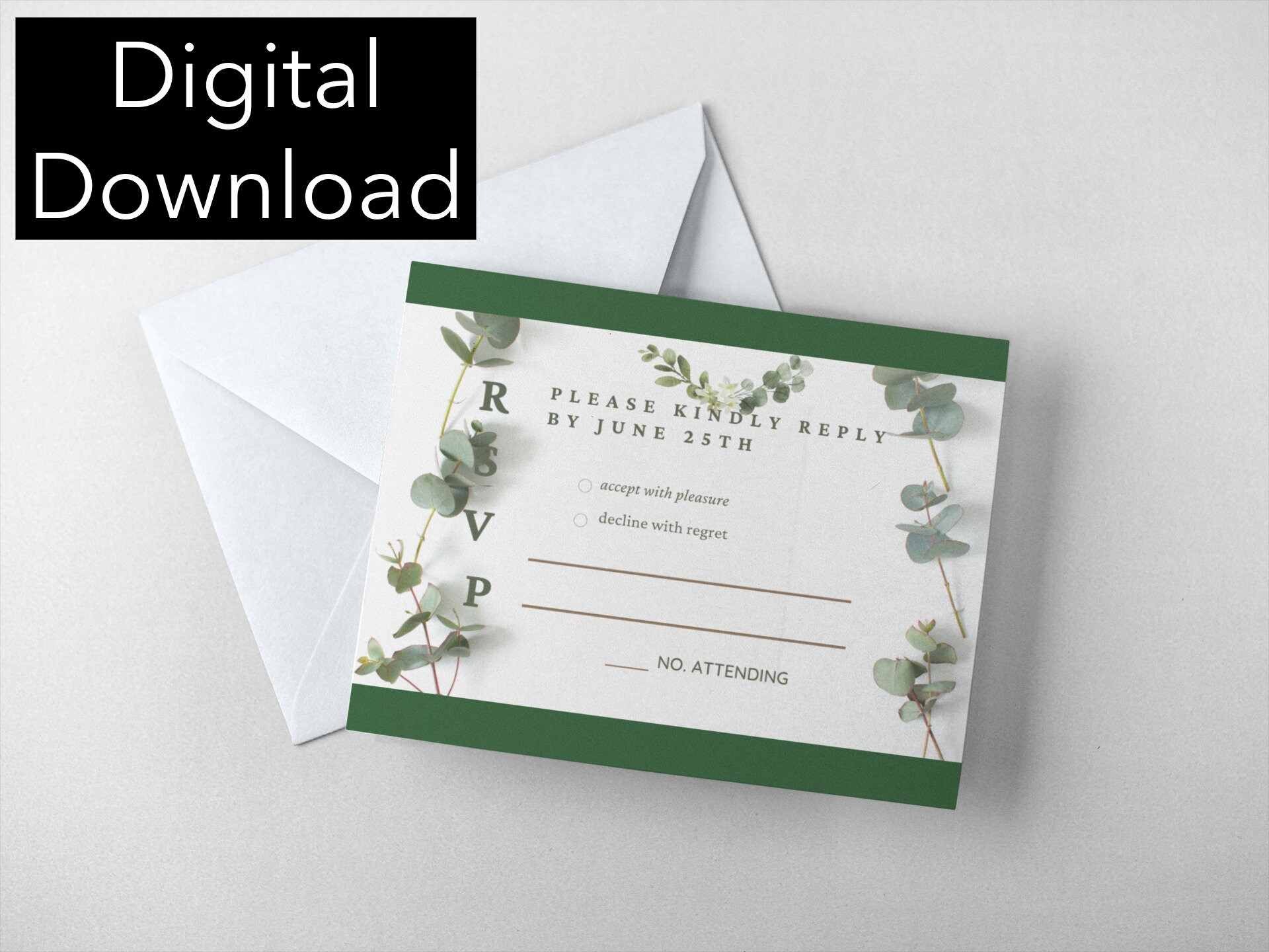 Eucalyptus RSVP Card, Modern Rsvp Card, Printable Rsvp Card, Elegant RSVP Cards, Greenery Rsvp ...