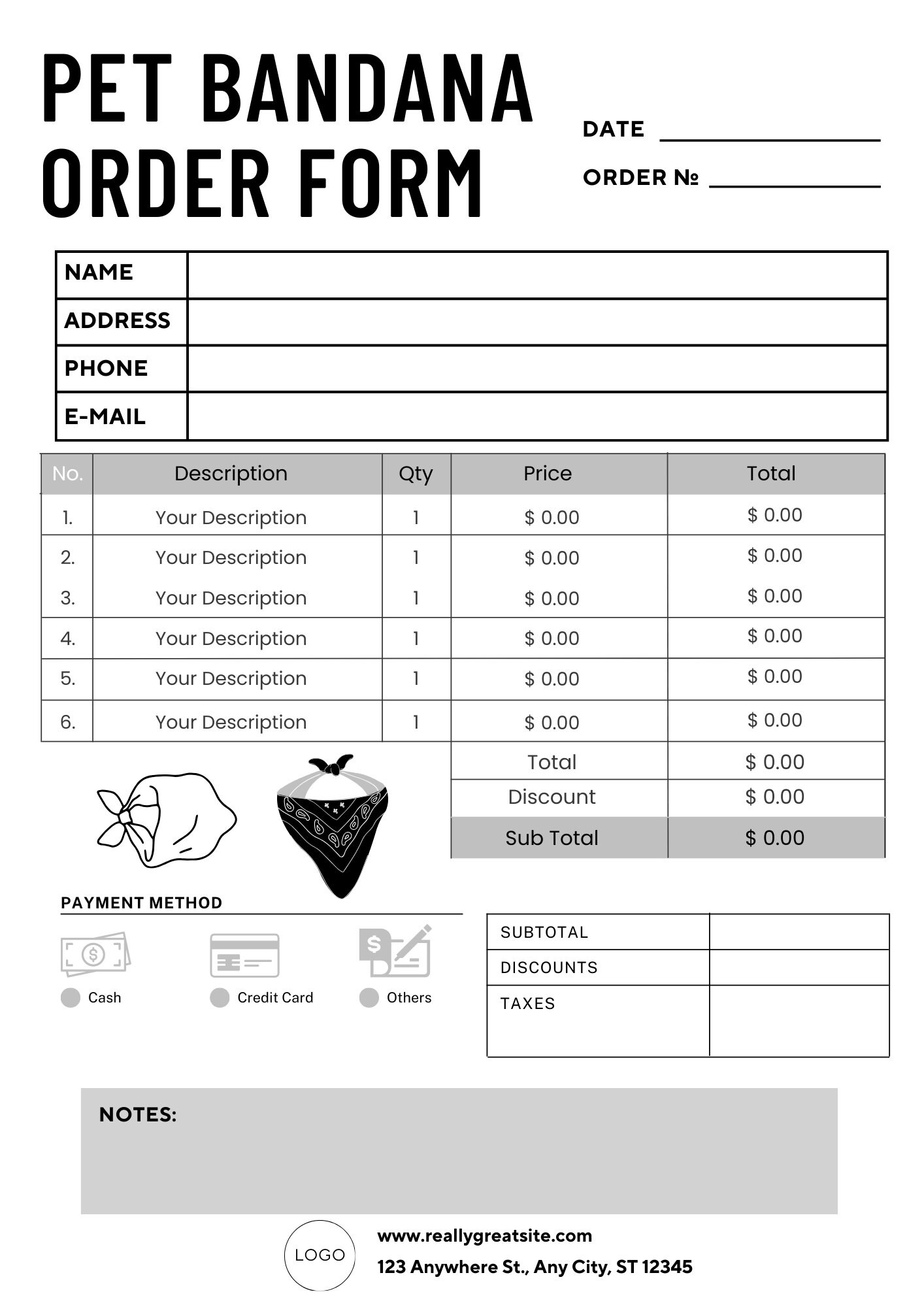 Editable Pet Bowl Order Form Template, Small Business Forms, Custom ...