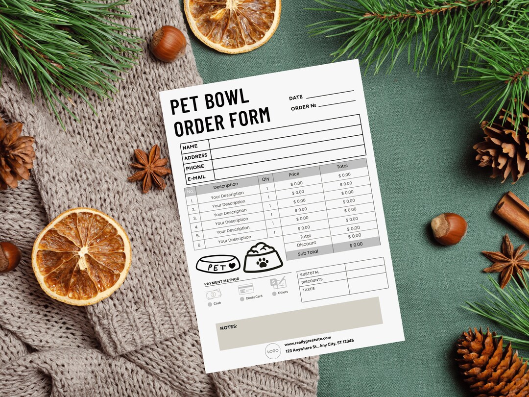 Editable Pet Bowl Order Form Template, Small Business Forms, Custom ...