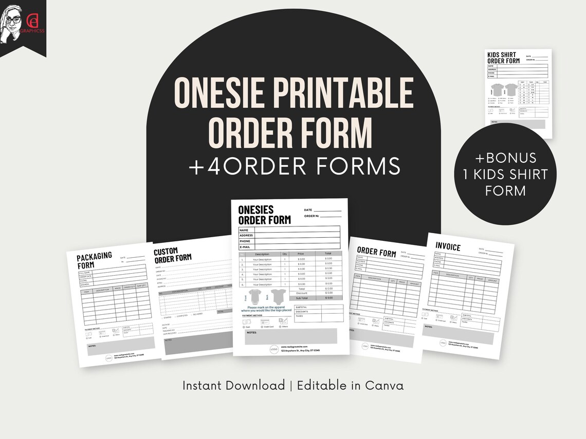 Editable Onesies Order Form Template: Small Business Forms (digital ...