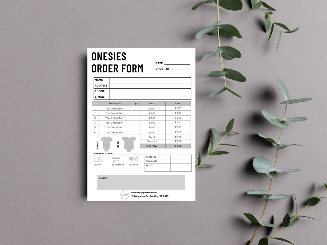 Editable Onesies Order Form Template, Small Business Forms, Custom ...