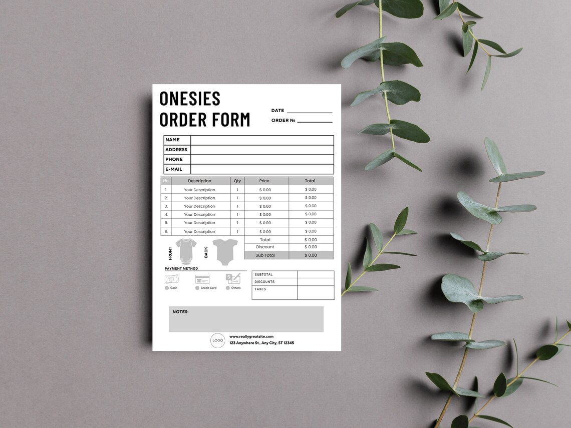 Editable Onesies Order Form Template, Small Business Forms, Custom ...