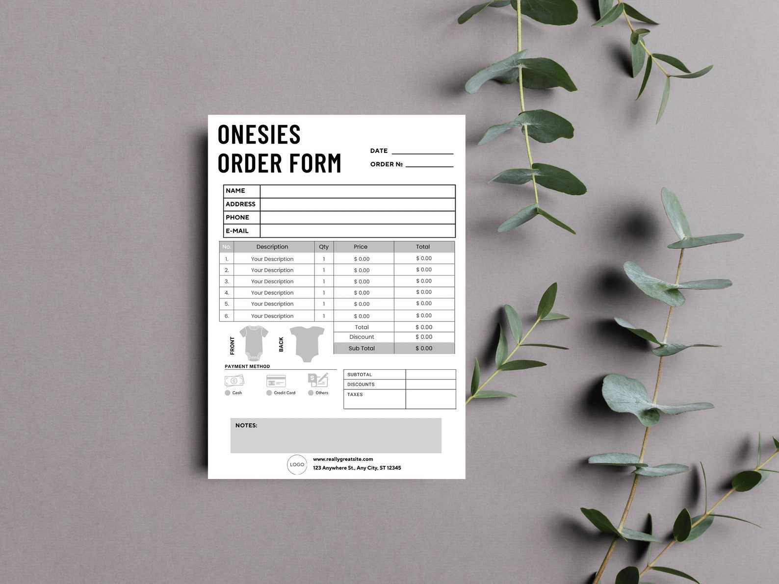Editable Onesies Order Form Template, Small Business Forms, Custom ...