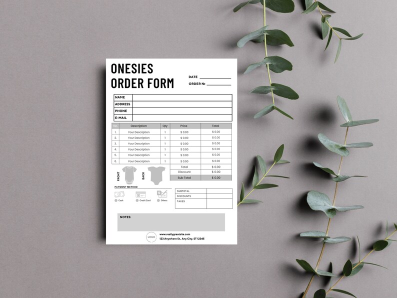 Editable Onesies Order Form Template, Small Business Forms, Custom ...