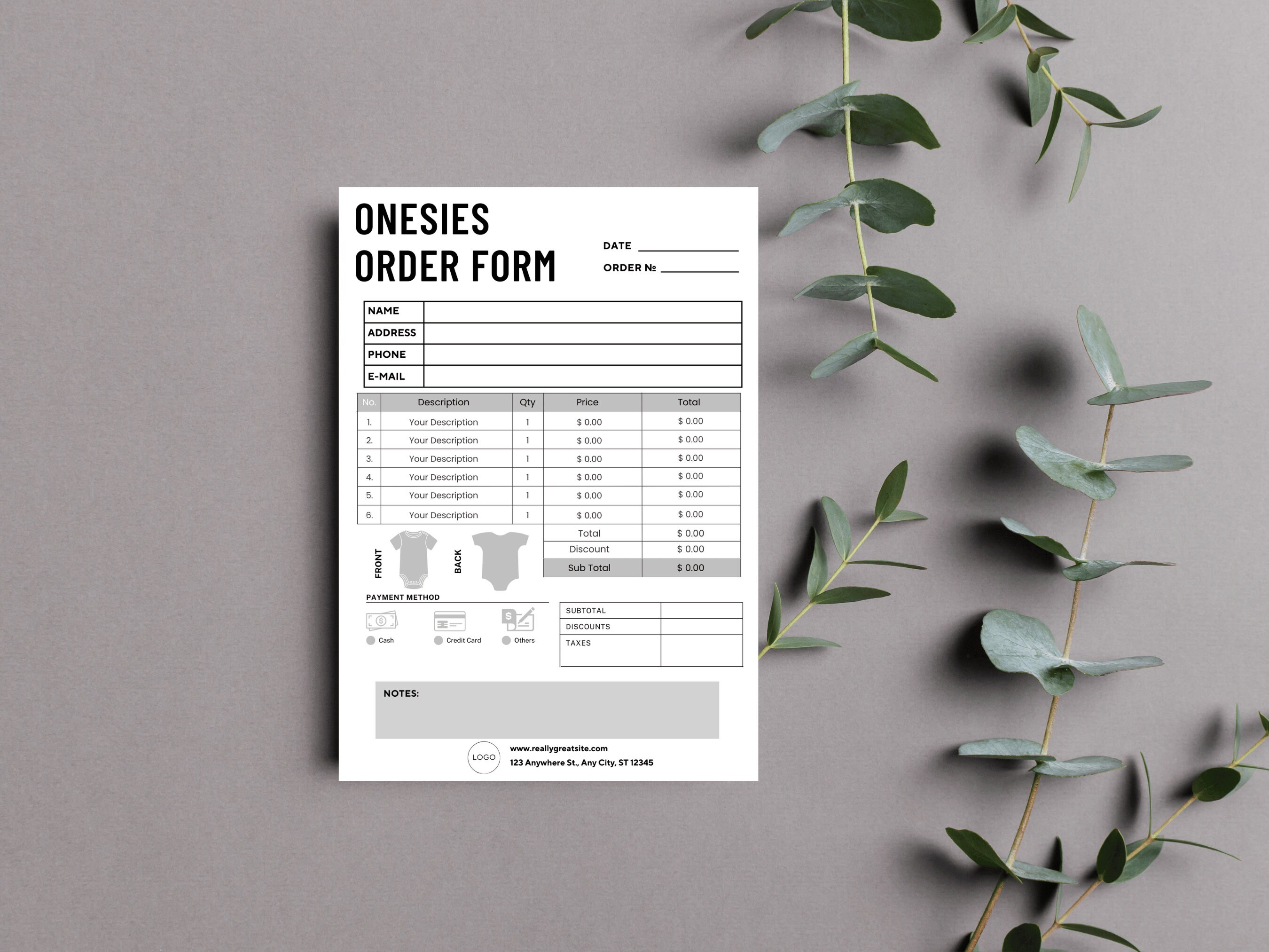 Editable Onesies Order Form Template, Small Business Forms, Custom ...