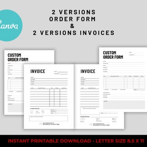 Editable Invoice Template, Custom Order Form Printable, Invoice Form ...