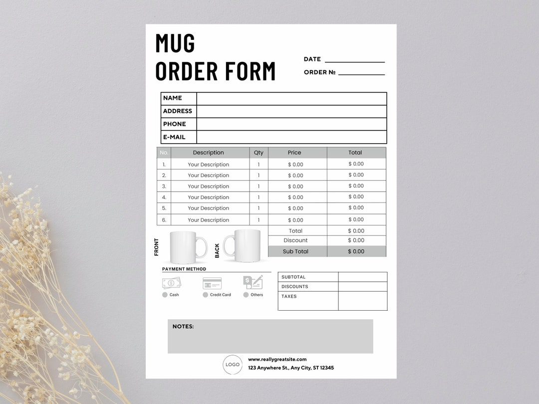 Editable Mug Order Form, Custom Mug Order Form, Printable Coffee Cup ...