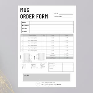 Editable Mug Order Form, Custom Mug Order Form, Printable Coffee Cup ...
