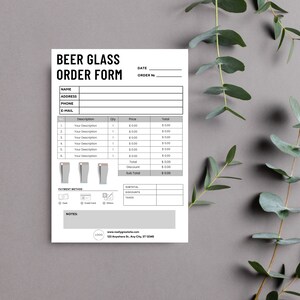 Editable Beer Glass Order Form, Custom Glass Cup Order Form, Printable ...