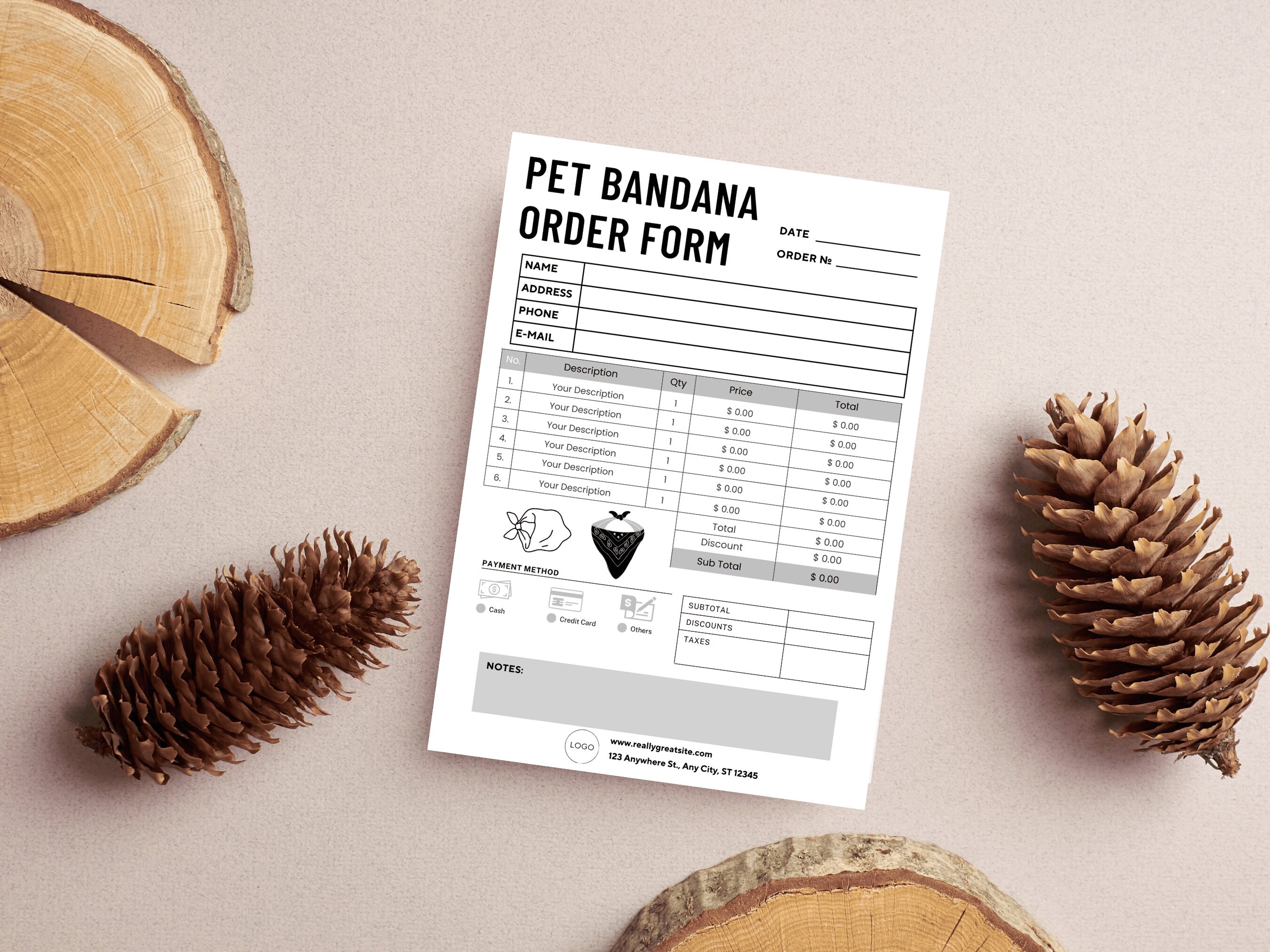 Editable Pet Bandana Order Form Template, Small Business Forms, Custom ...