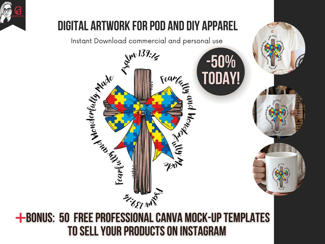 Autism Awareness Cross PNG: Christian Puzzle Bow Design (digital ...