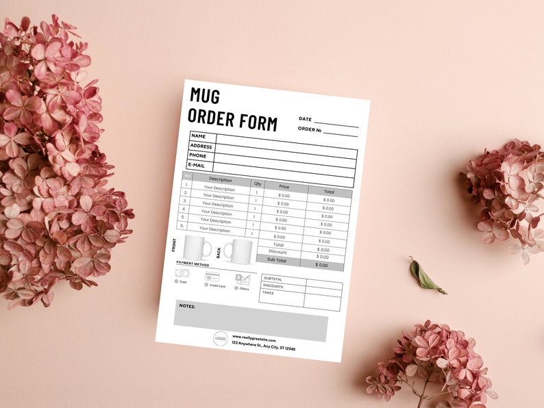 Editable Mug Order Form, Custom Mug Order Form, Printable Coffee Cup ...