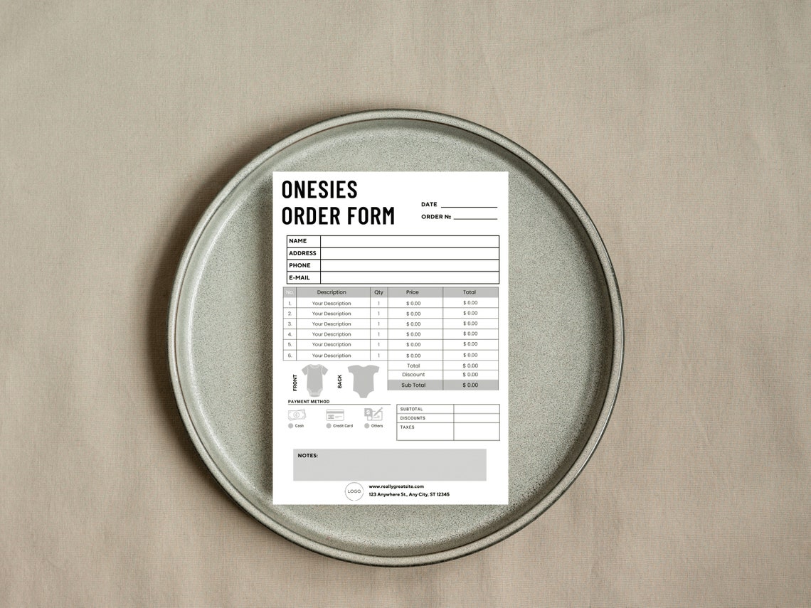 Editable Onesies Order Form Template, Small Business Forms, Custom ...