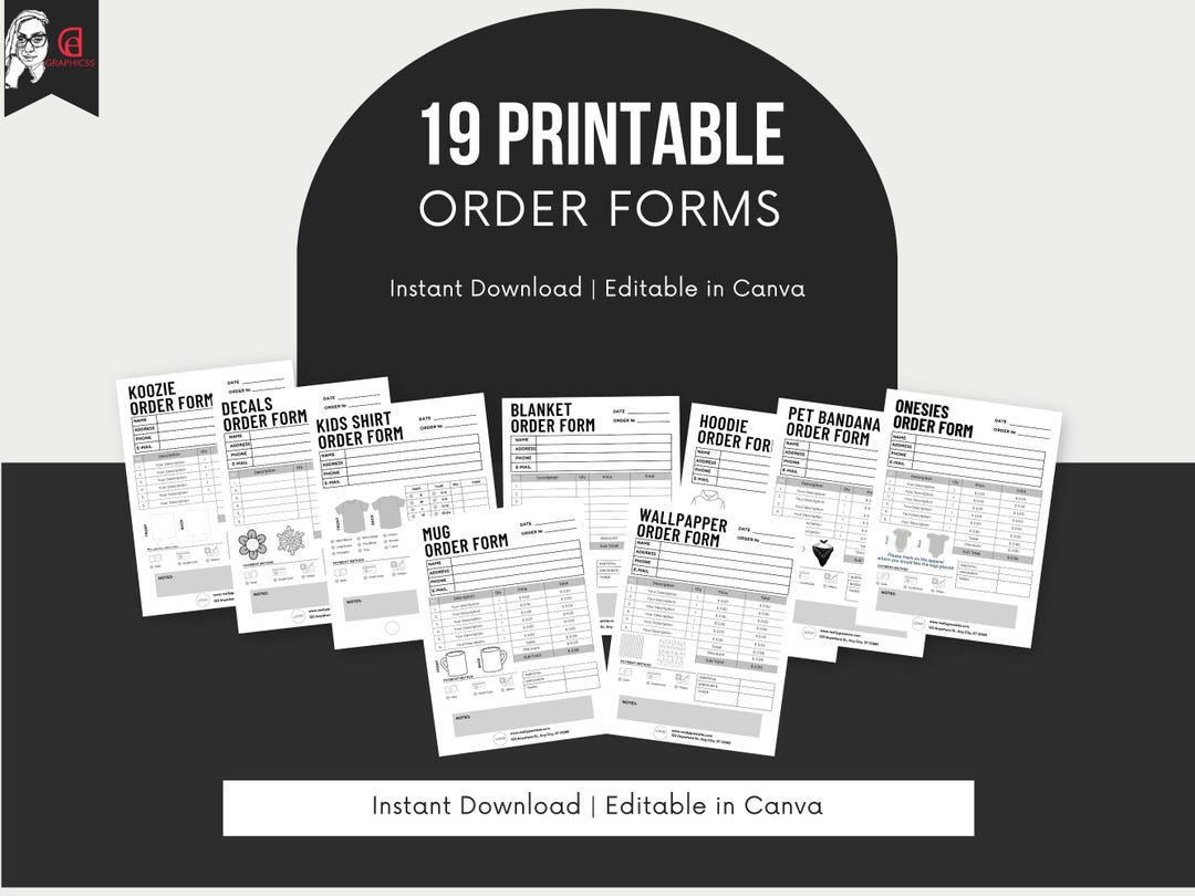 19 Fillable Order Forms Bundle, Tshirt, Mug, Editable Invoice Template ...