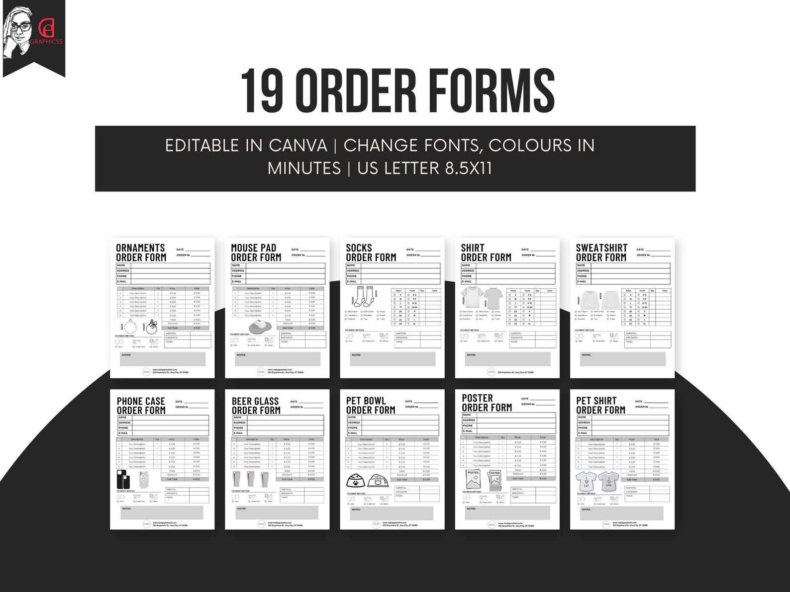 19 Fillable Order Forms Bundle, Tshirt, Mug, Editable Invoice Template ...