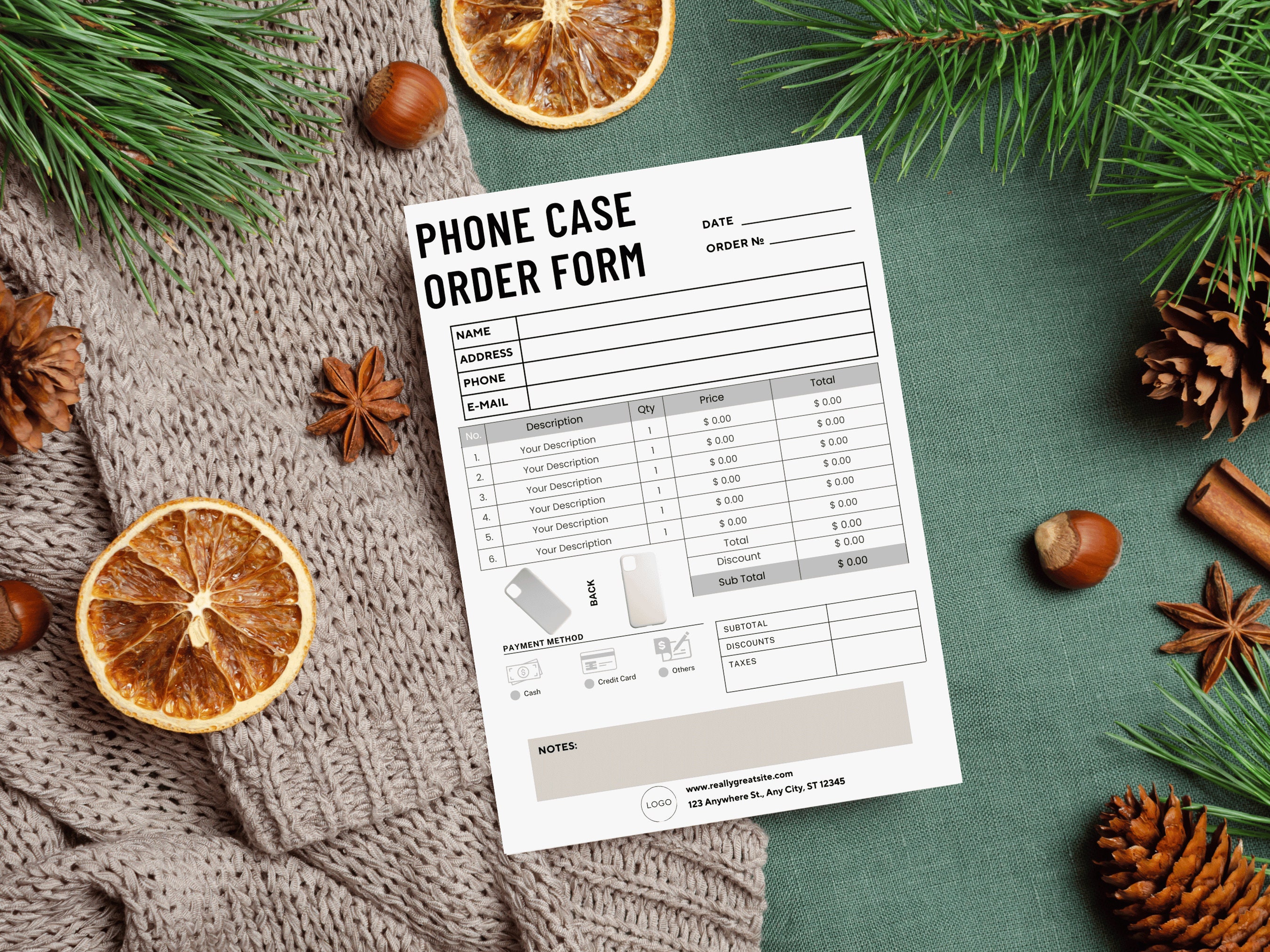 Editable Phone Case Order Form Printable, Phone Grip Order Form ...