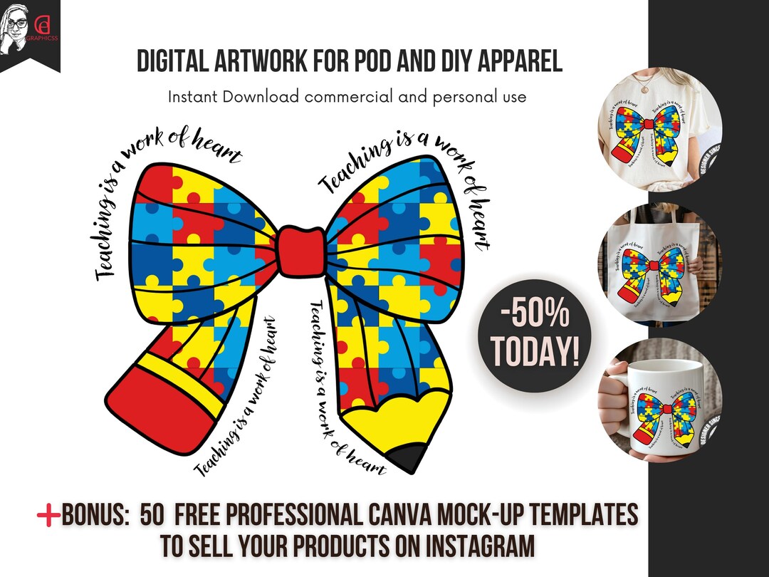 Autism Teacher Png Autism Bow Puzzle Design Blue Yellow Special ...
