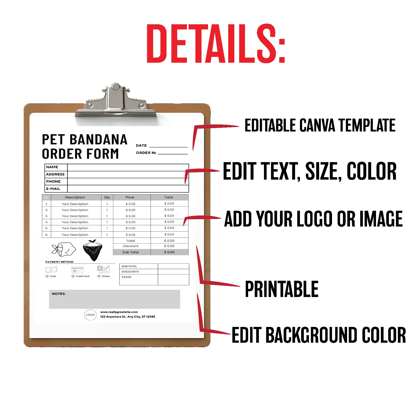 Editable Pet Bowl Order Form Template, Small Business Forms, Custom ...