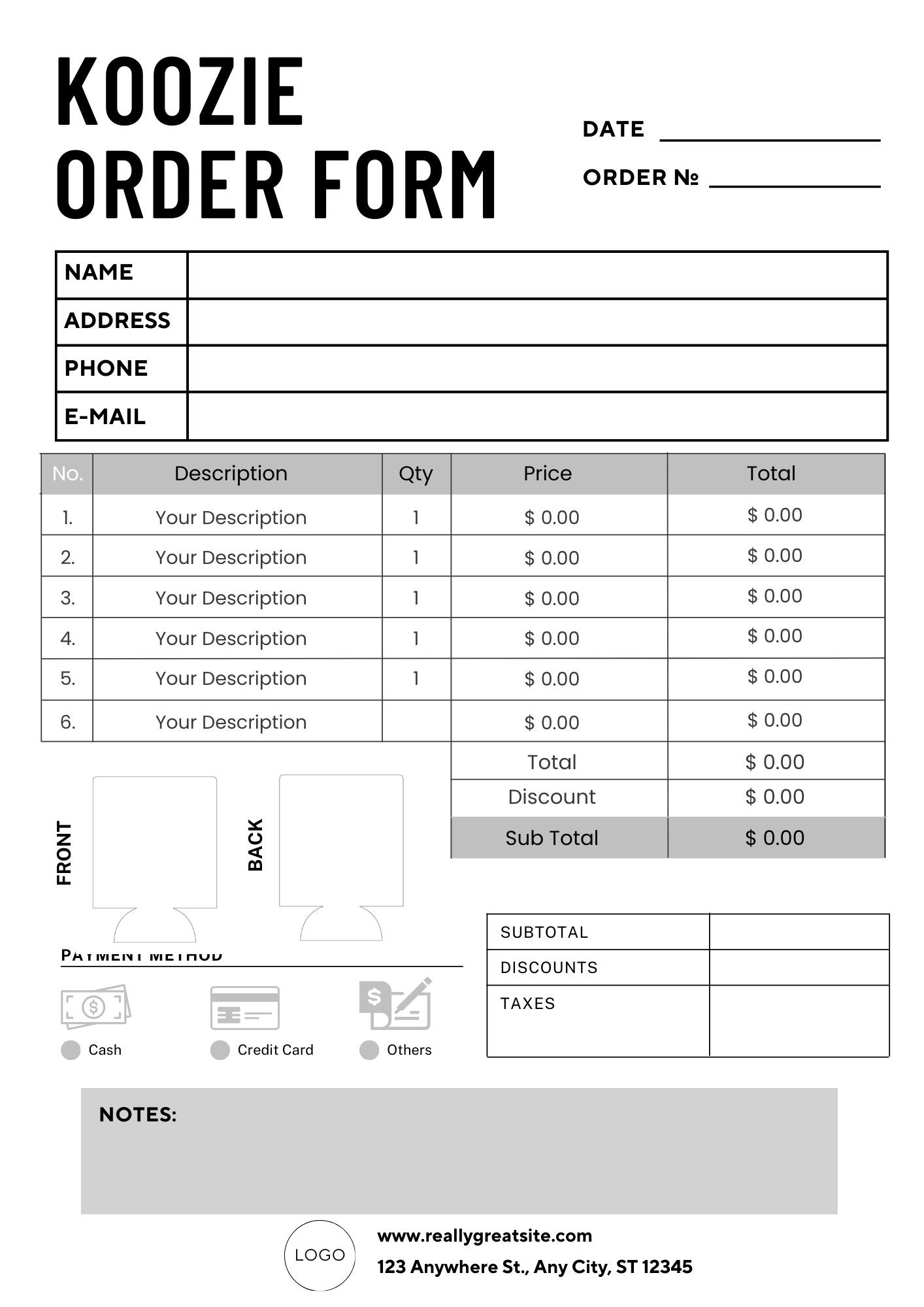 Editable Koozie Order Form Template, Small Business Forms, Custom Order ...