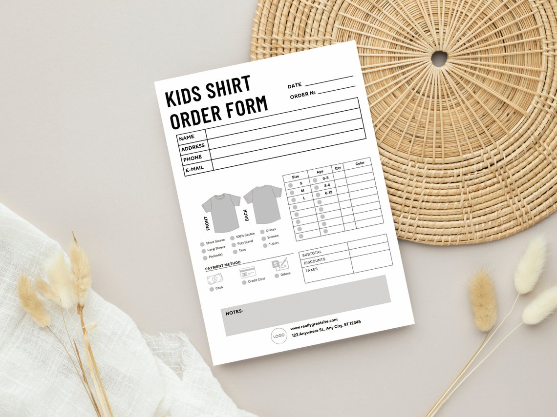 Editable Kids Shirt Order Form Template,small Business Order Form,kids ...