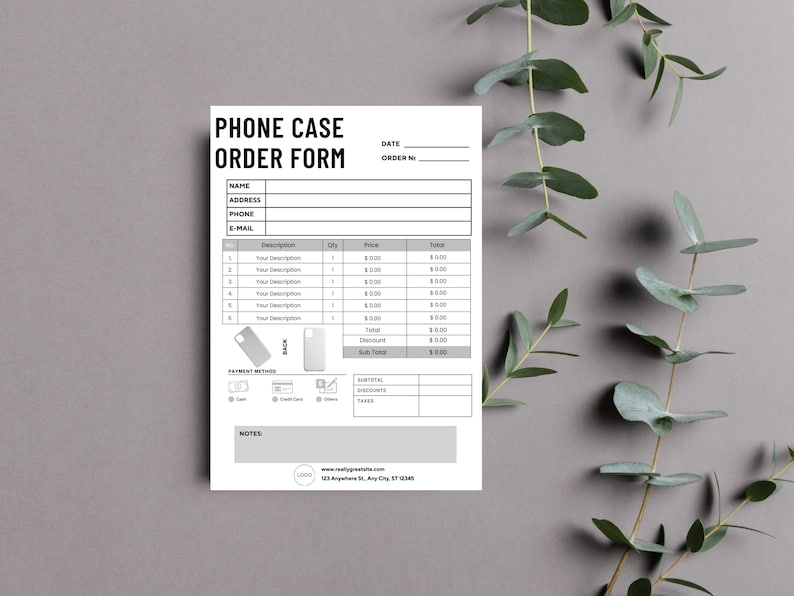 Editable Phone Case Order Form Printable, Phone Grip Order Form ...