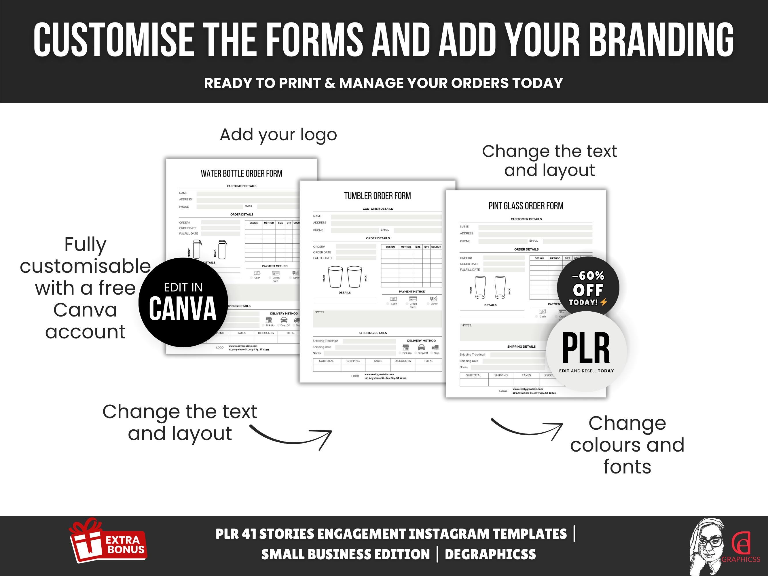 Editable Small Business Order Form Templates Bundle (PDF) - Etsy