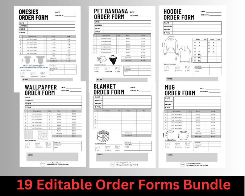 19 Fillable Order Forms Bundle, Tshirt, Mug, Editable Invoice Template ...