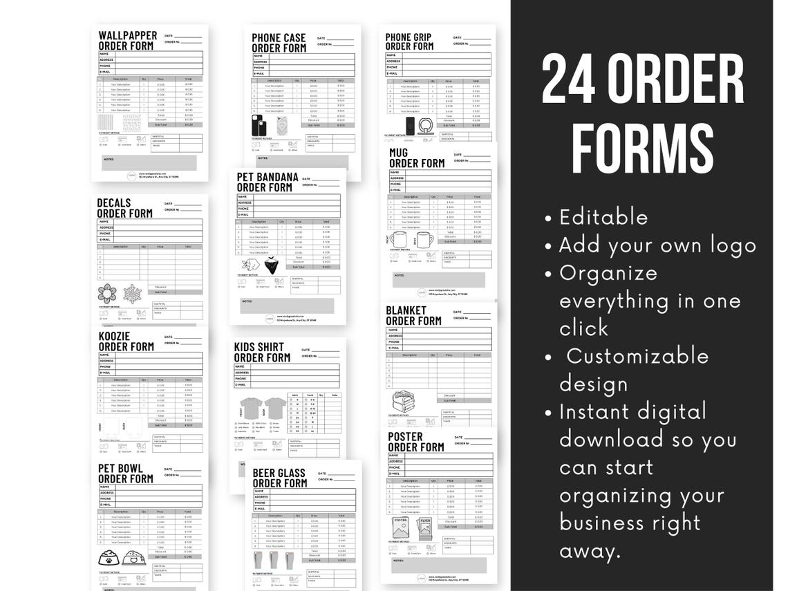 Editable Order Forms Bundle: Small Business Templates (canva, 8.5x11 ...