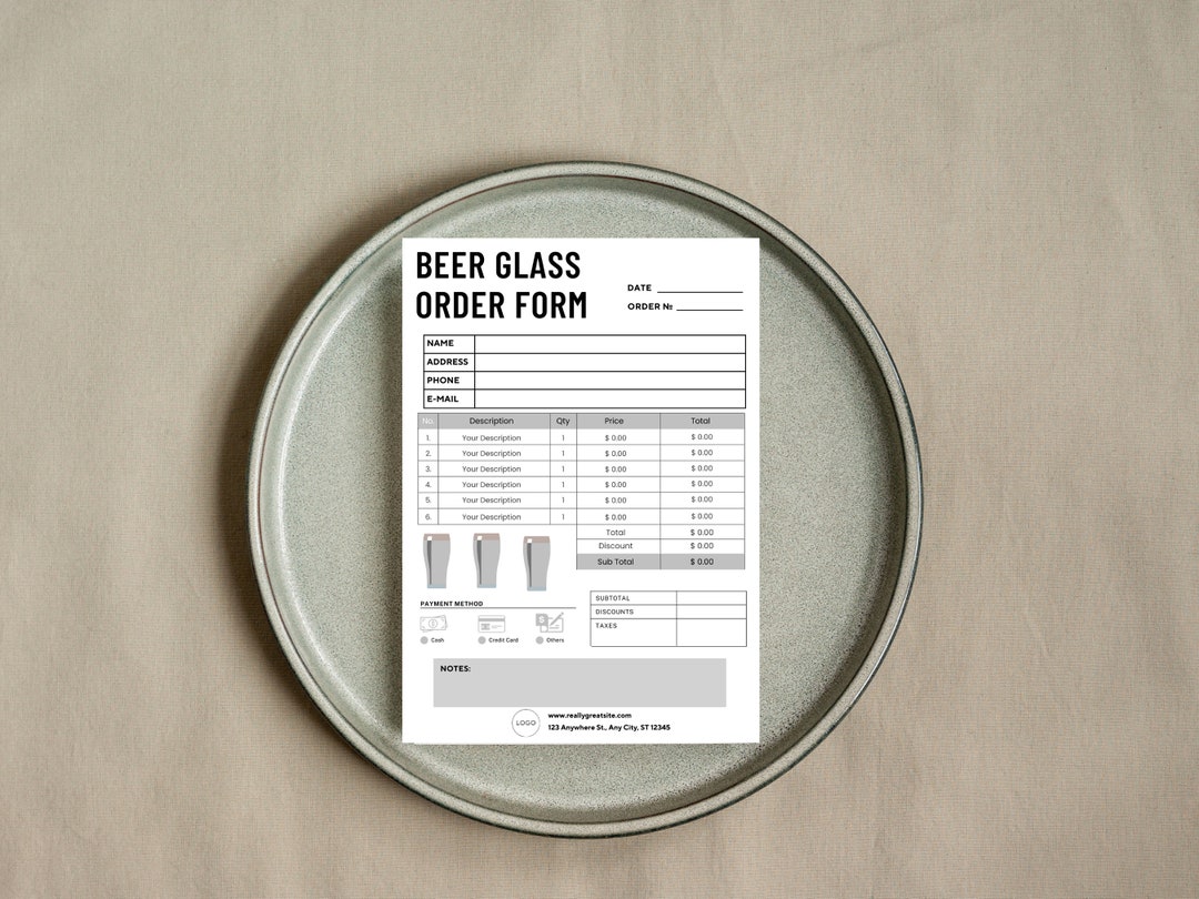 Editable Beer Glass Order Form, Custom Glass Cup Order Form, Printable ...