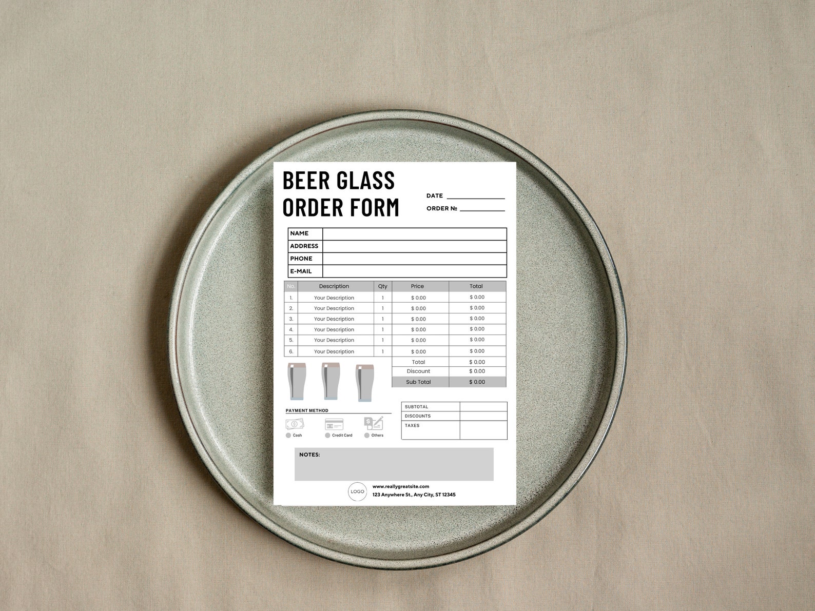 Editable Beer Glass Order Form, Custom Glass Cup Order Form, Printable ...
