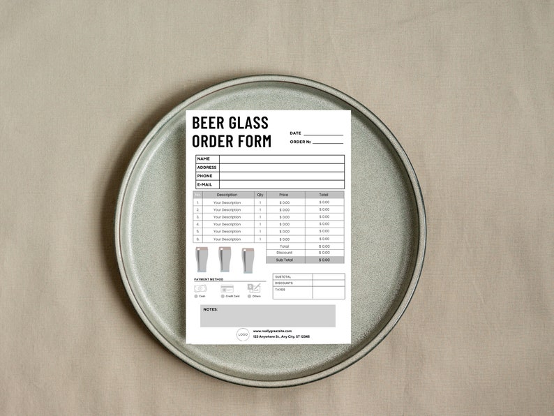 Editable Beer Glass Order Form, Custom Glass Cup Order Form, Printable ...