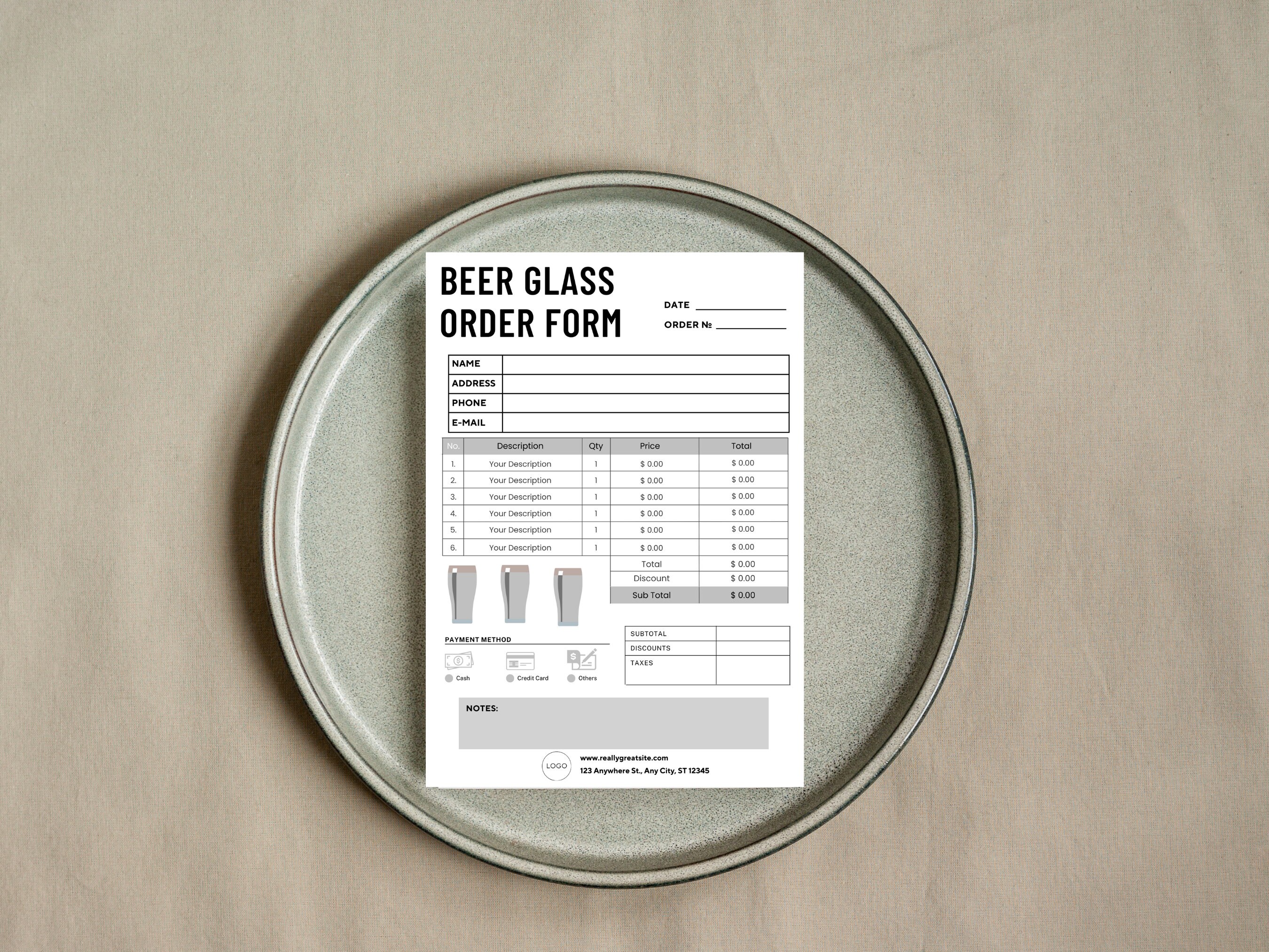 Editable Beer Glass Order Form, Custom Glass Cup Order Form, Printable ...