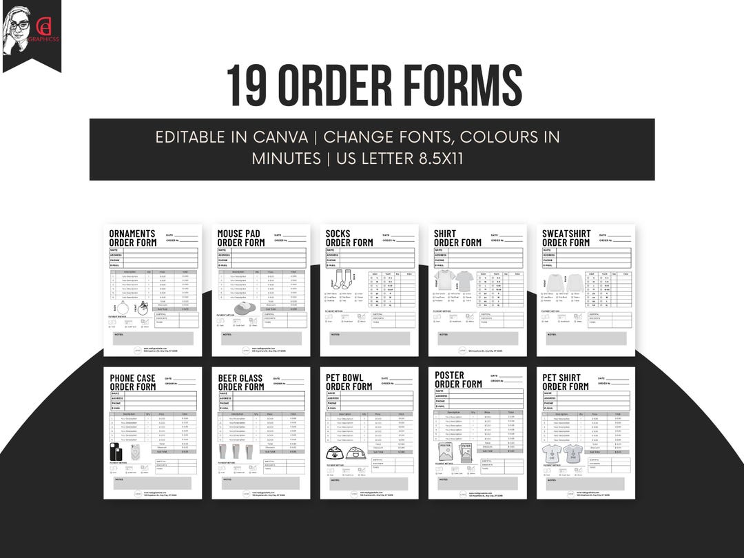 19 Fillable Order Forms Bundle, Tshirt, Mug, Editable Invoice Template ...
