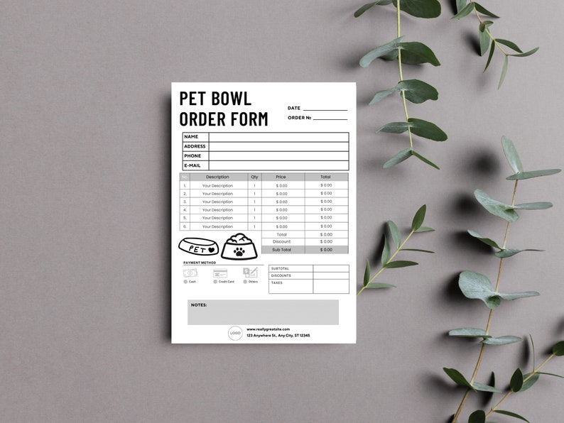 Editable Pet Bowl Order Form Template, Small Business Forms, Custom ...