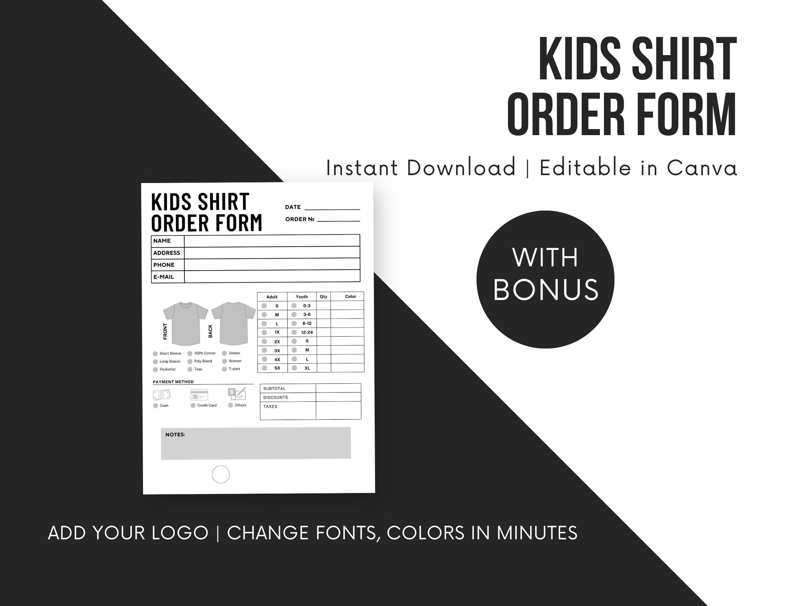 Editable Onesies Order Form Template: Small Business Forms (digital ...
