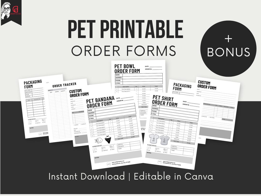 Editable Pet Bandana Order Form Template: Small Business (digital ...