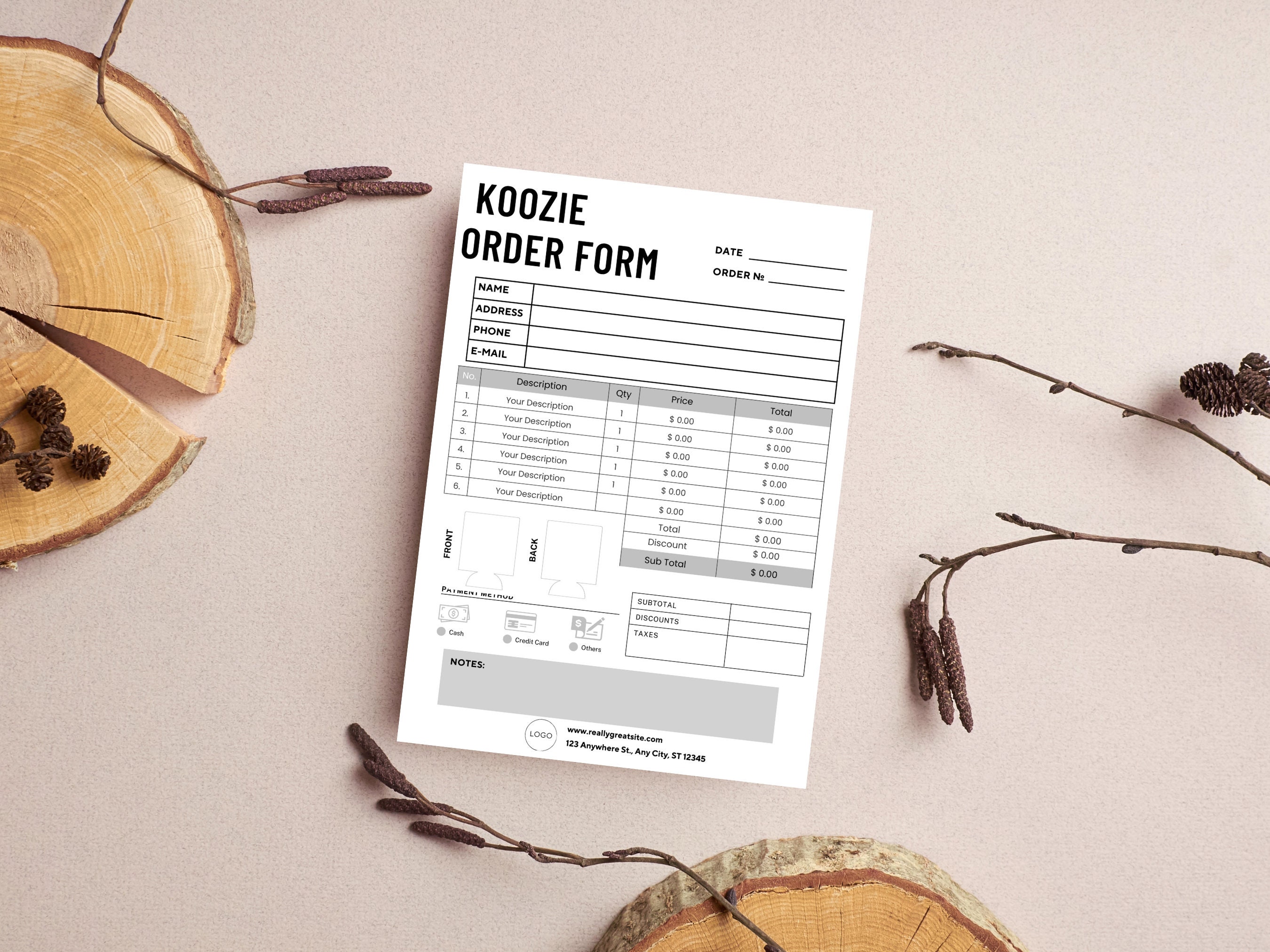 Editable Koozie Order Form Template, Small Business Forms, Custom Order ...