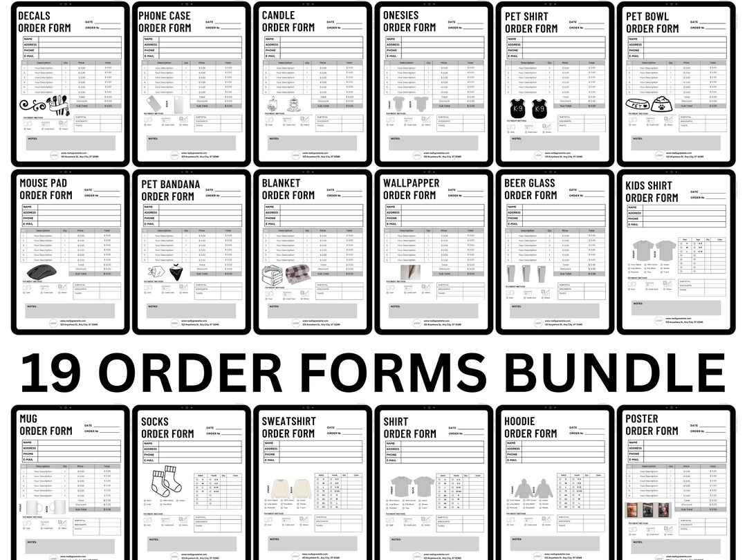 Fillable Order Forms Bundle, Tshirt, Mug, Editable Invoice Template ...