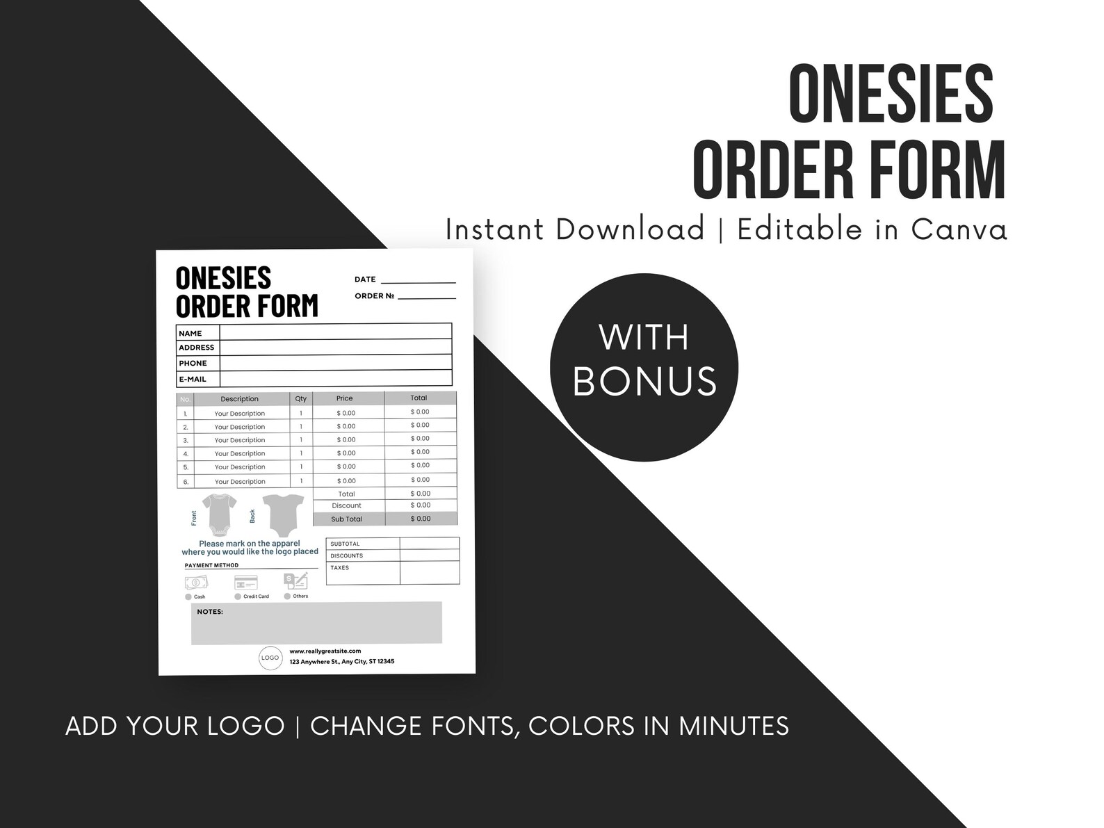 Printable Order Form Template Small Business Form Kids Clothing ...