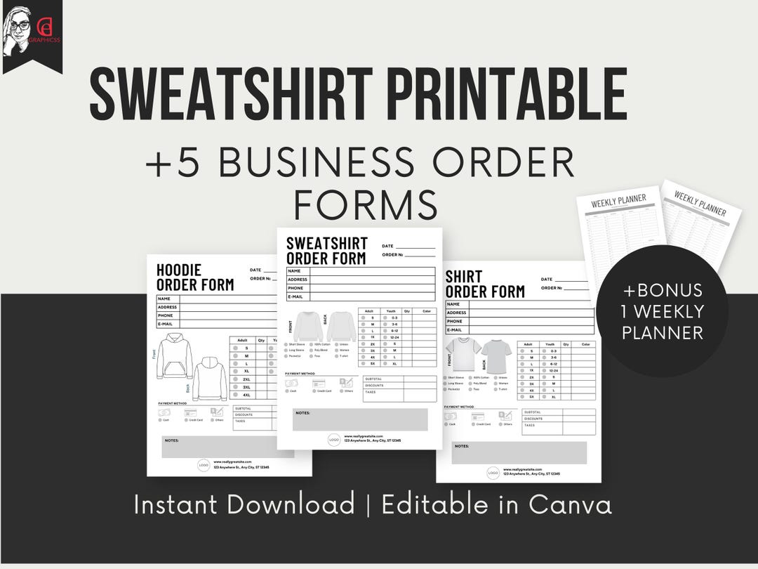 Editable Sweatshirt Order Form Template: Printable Business Forms ...